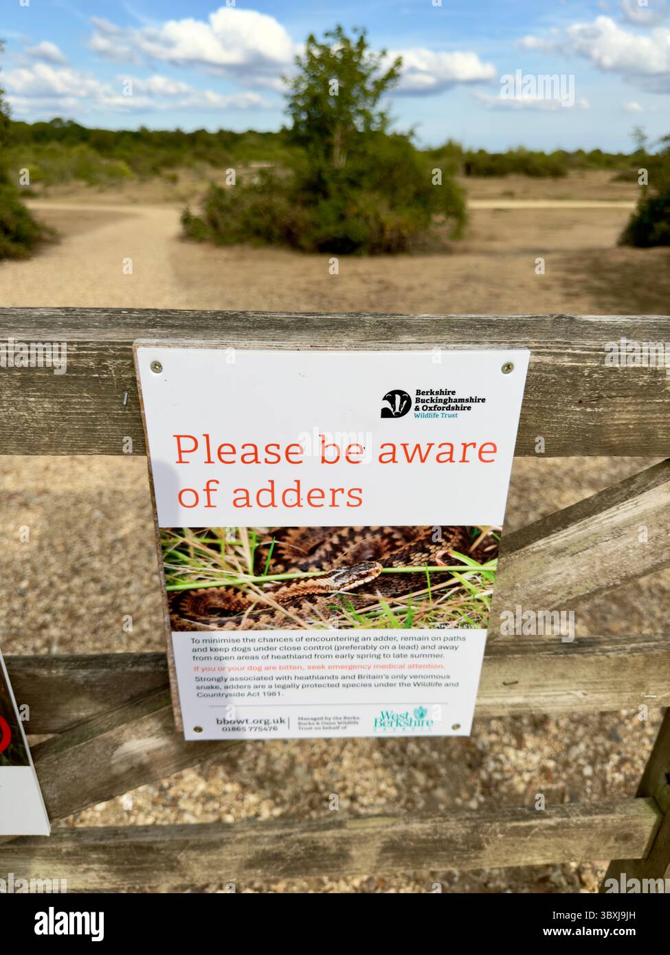 July 2025 Sign warning people of venomous adder snakes at Greenham ...