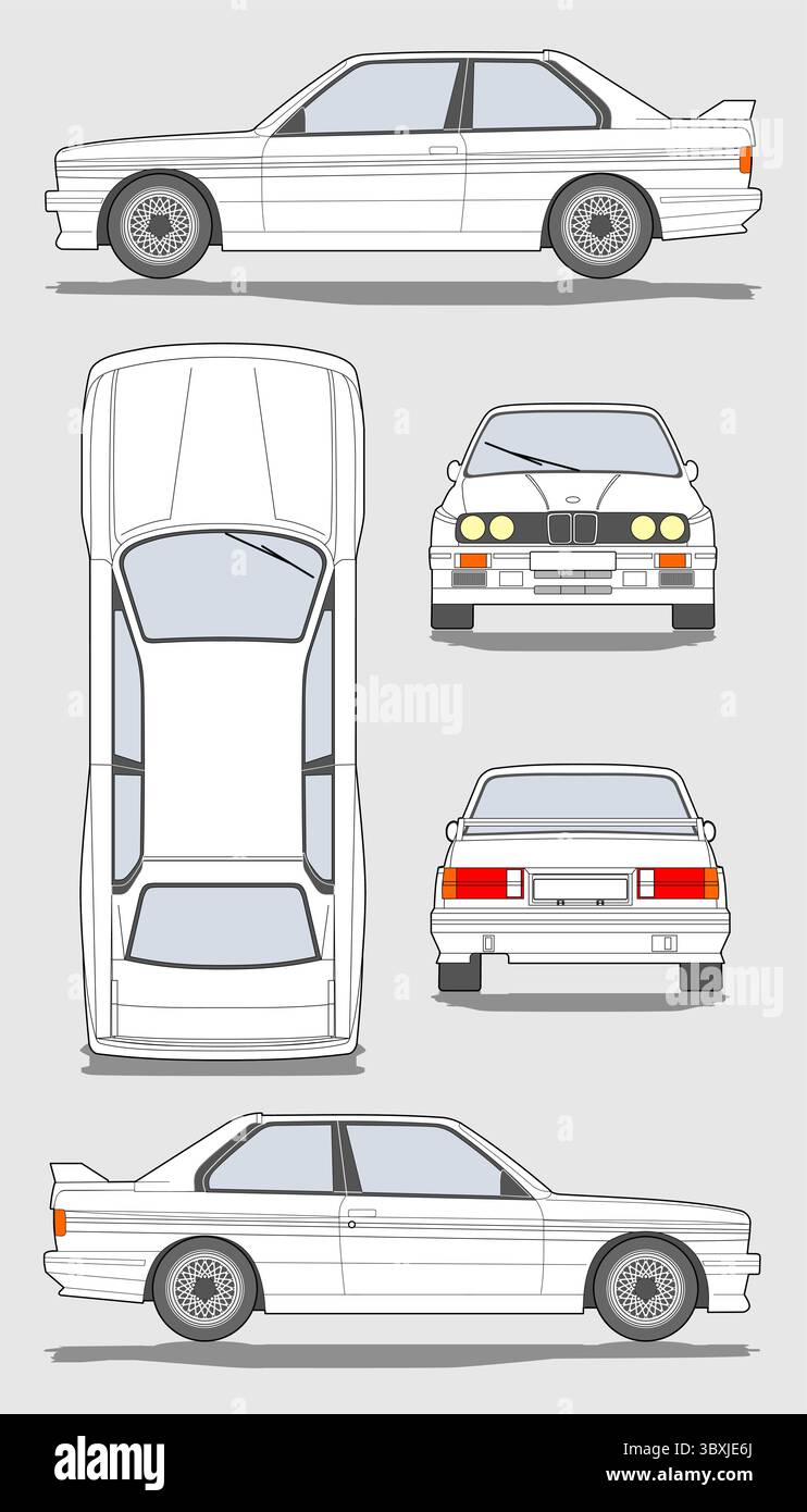 Coupe Car Blueprint Side, Top, Front, and Rear Views Stock Vector Image ...