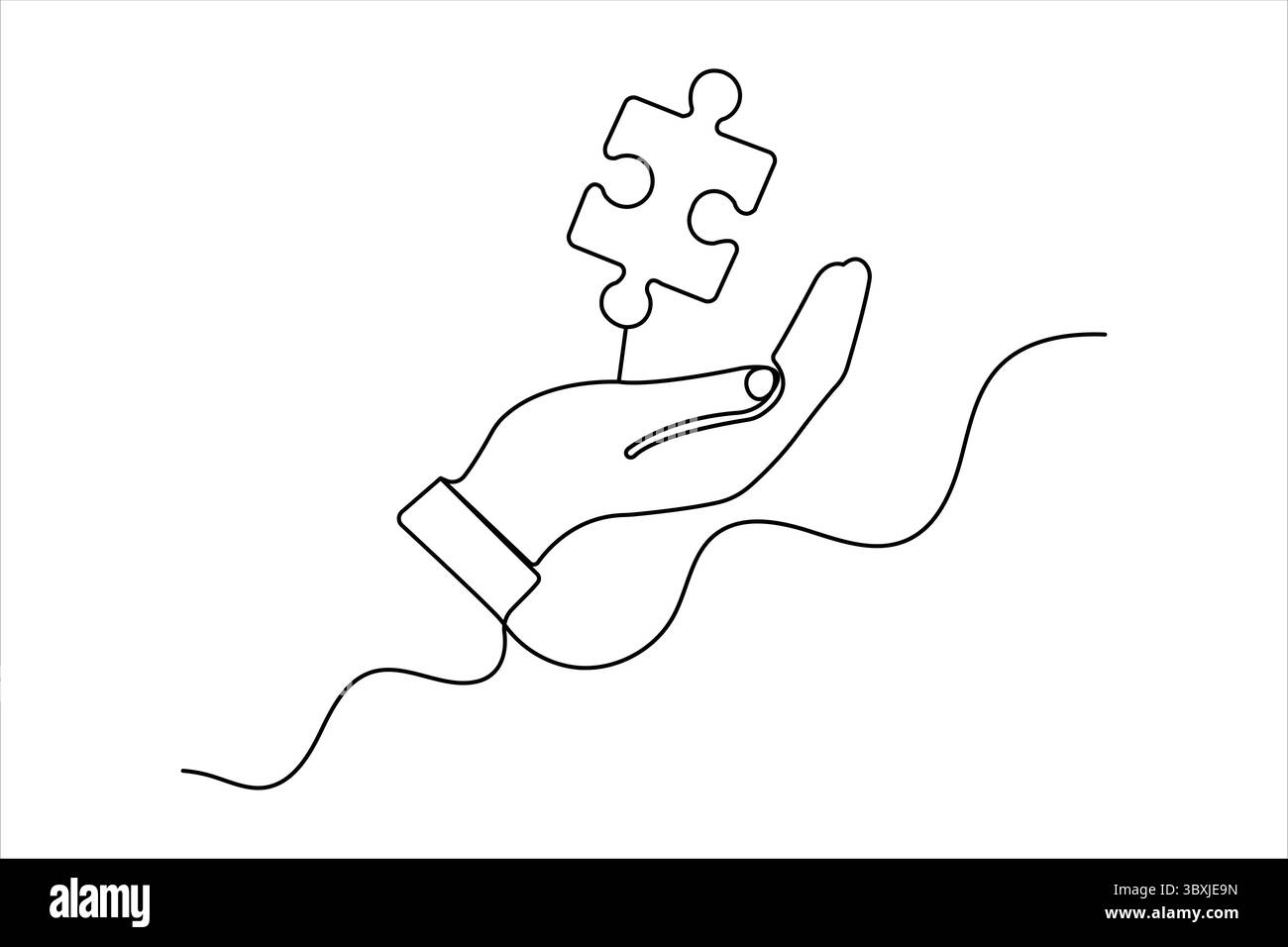 Puzzle piece minimalist one line drawing in simple abstract style isolated on white background ...