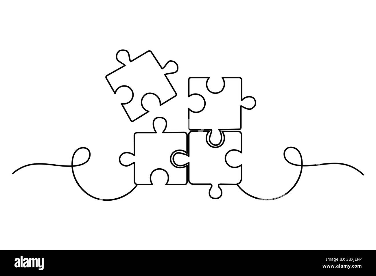 Puzzle piece minimalist one line drawing in simple abstract style ...