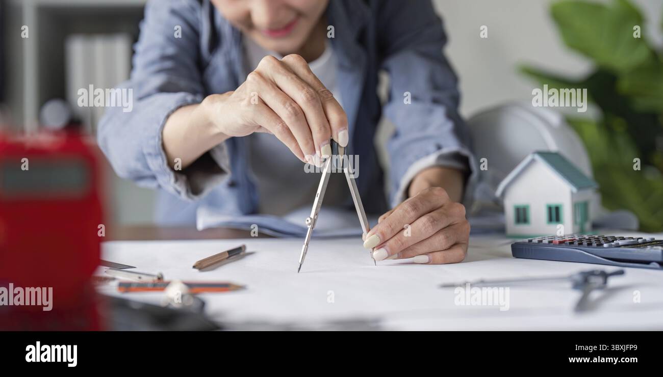 An architect skillfully using a compass to design precise blueprints ...