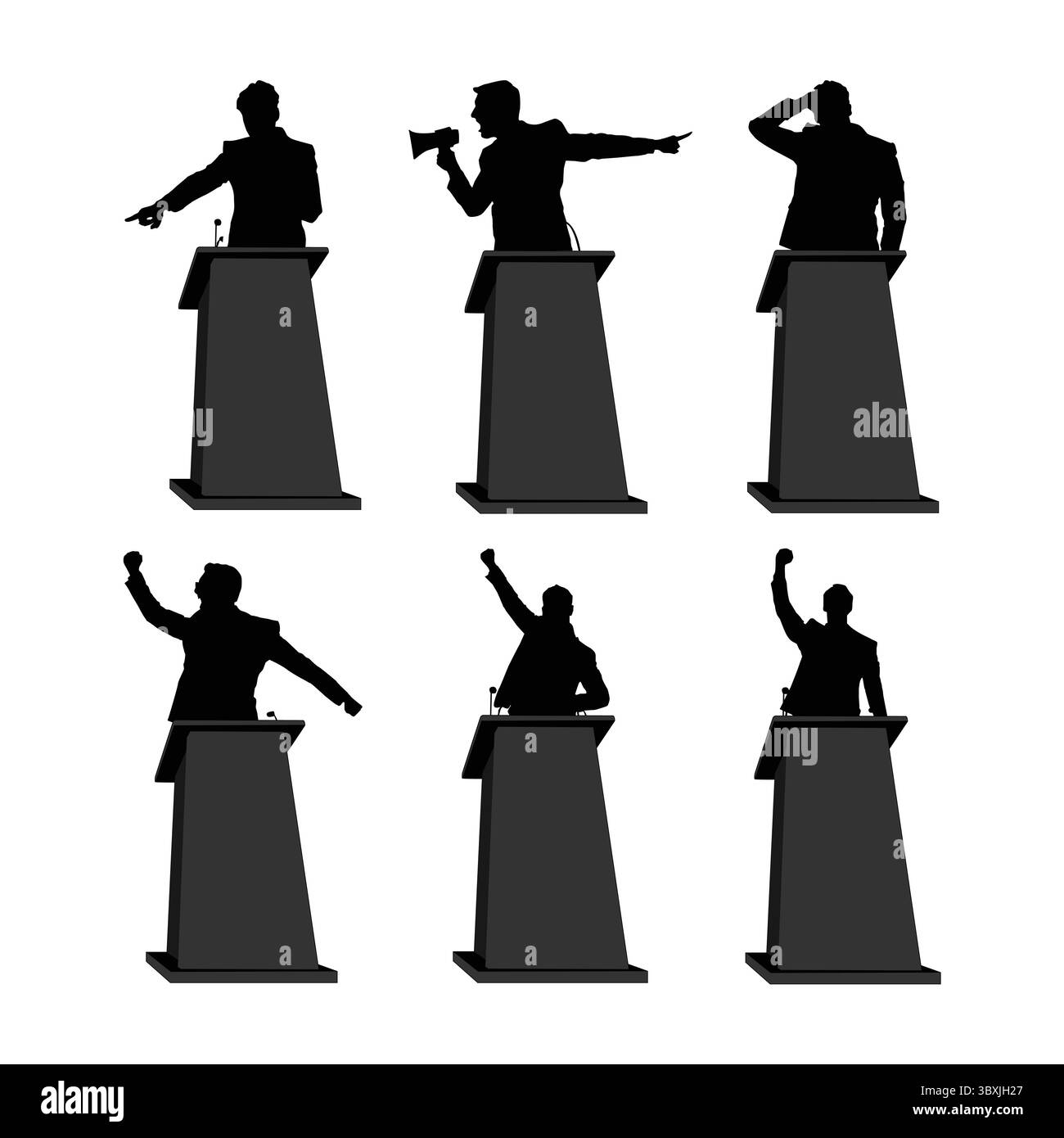 Man businessman making speech at rostrum in business concept silhouette ...