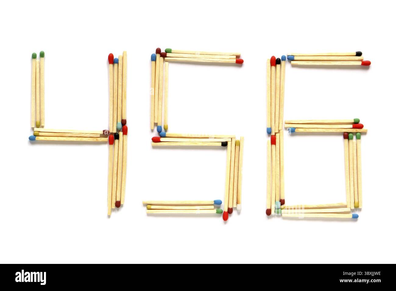 Numbers 4 5 and 6 made of matches on a white background Stock Photo - Alamy
