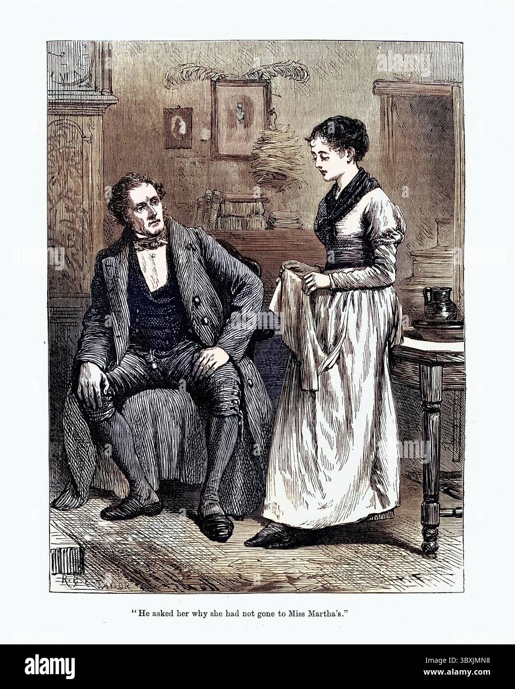 Vintage illustration of Man talking with his adult daughter, Victorian ...