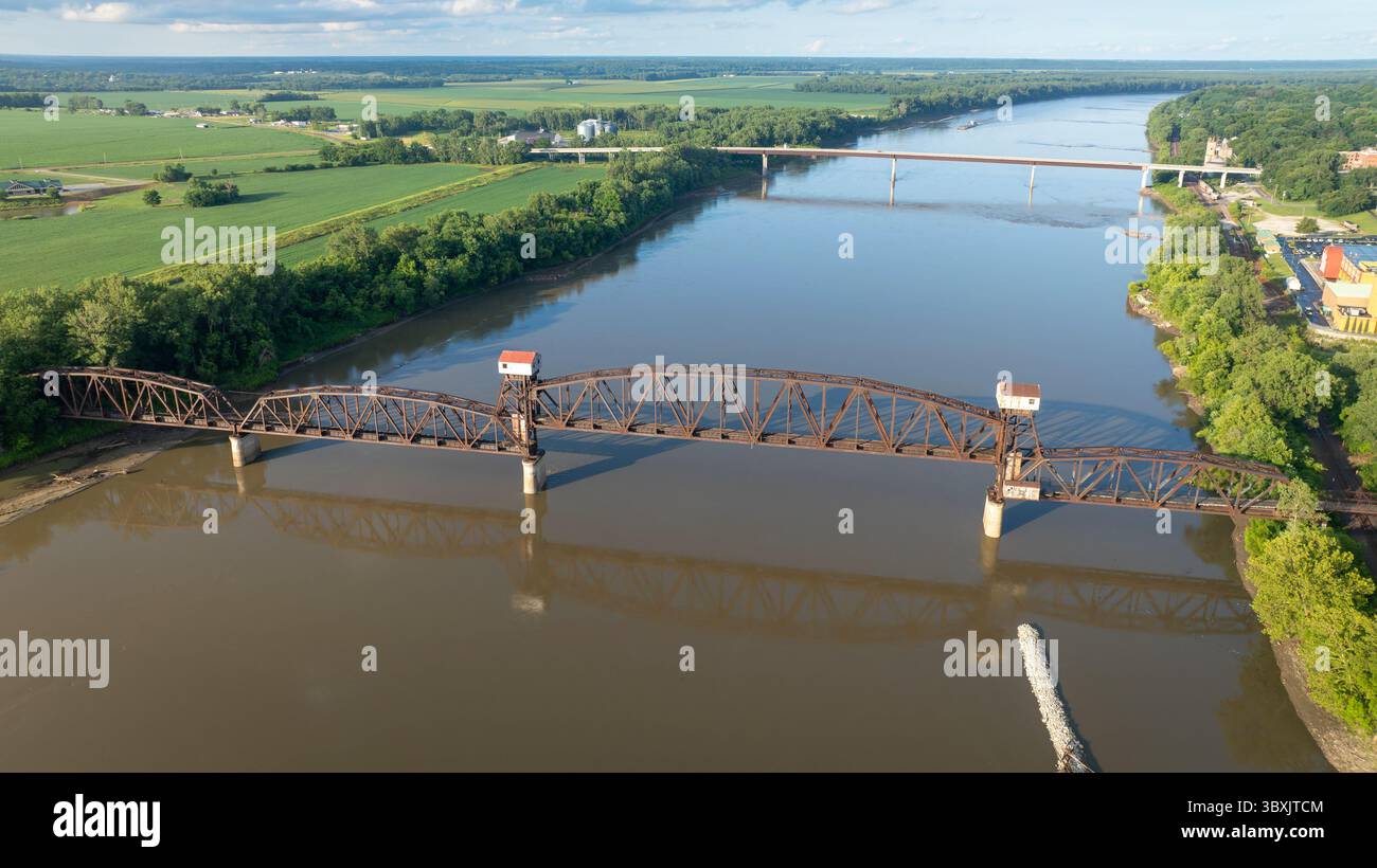Historic railroad Katy Bridge over Missouri River at Boonville with a ...
