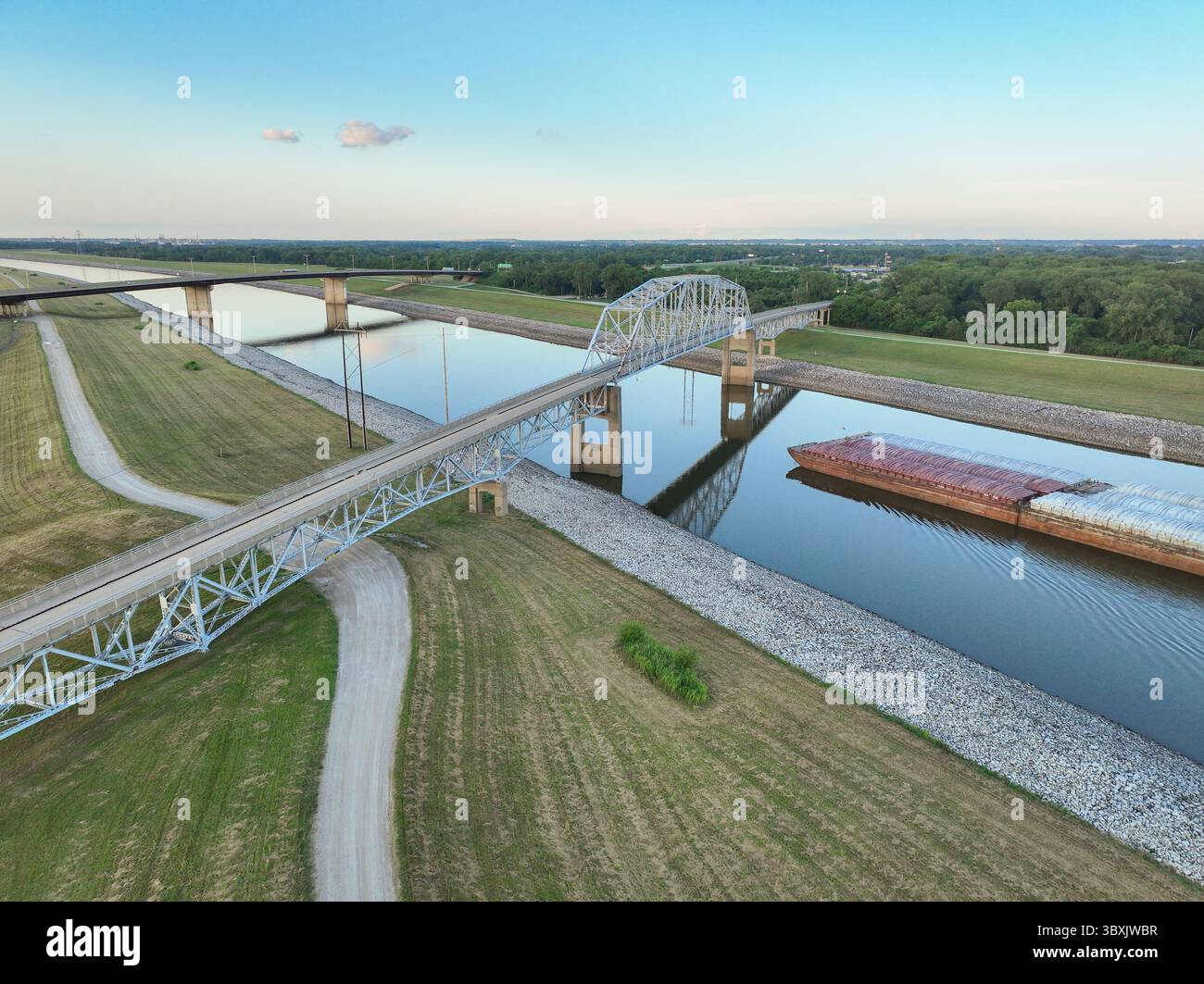 barges on Chain of Rock Canal of Mississippi River above St Louis ...