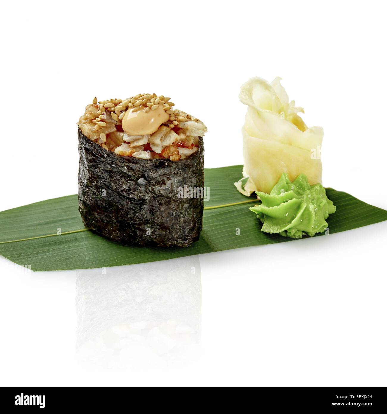 Gunkan maki sushi with spicy tuna, sesame seeds, and japanese ...