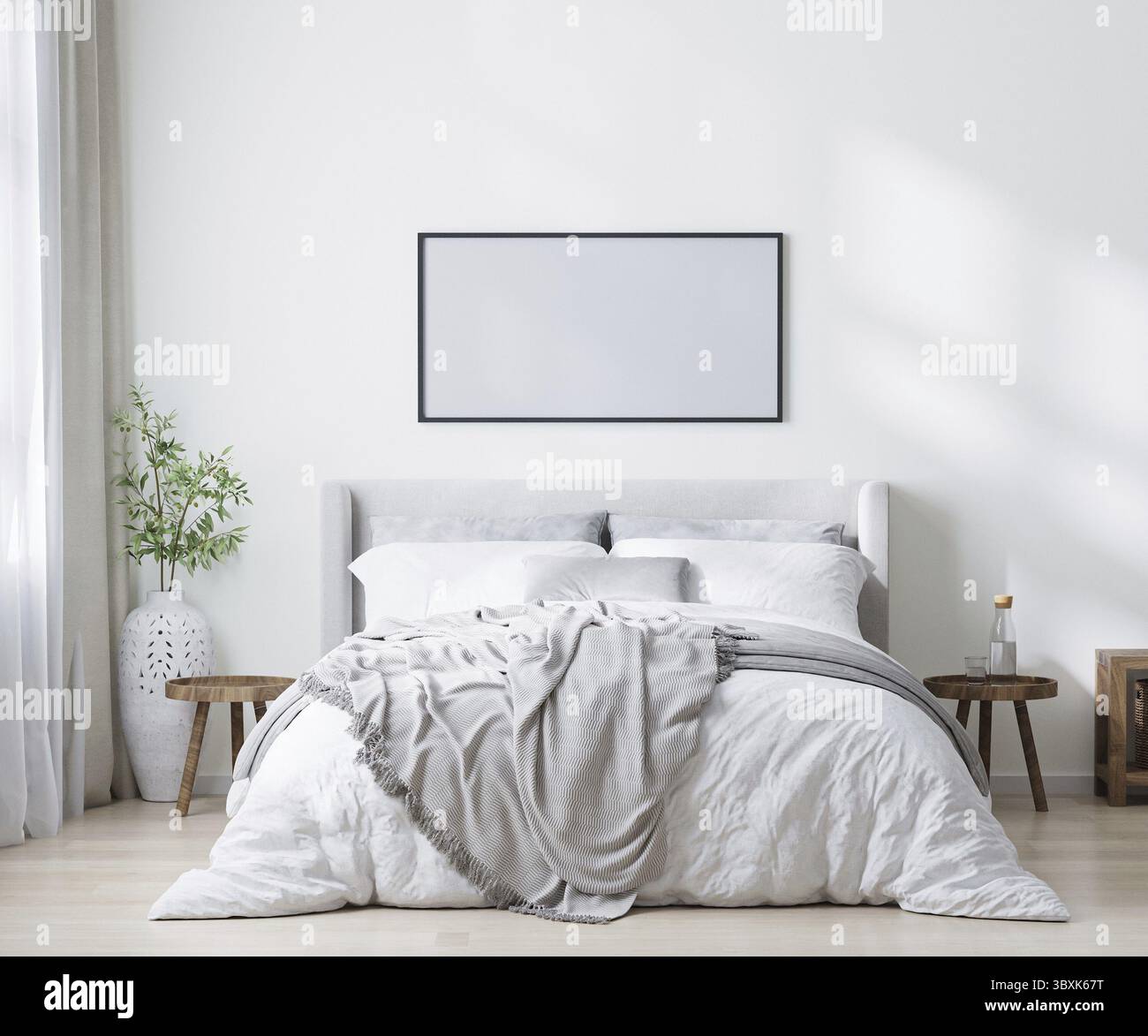Blank frame in scandinavian style bedroom interior, home interior, 3d ...