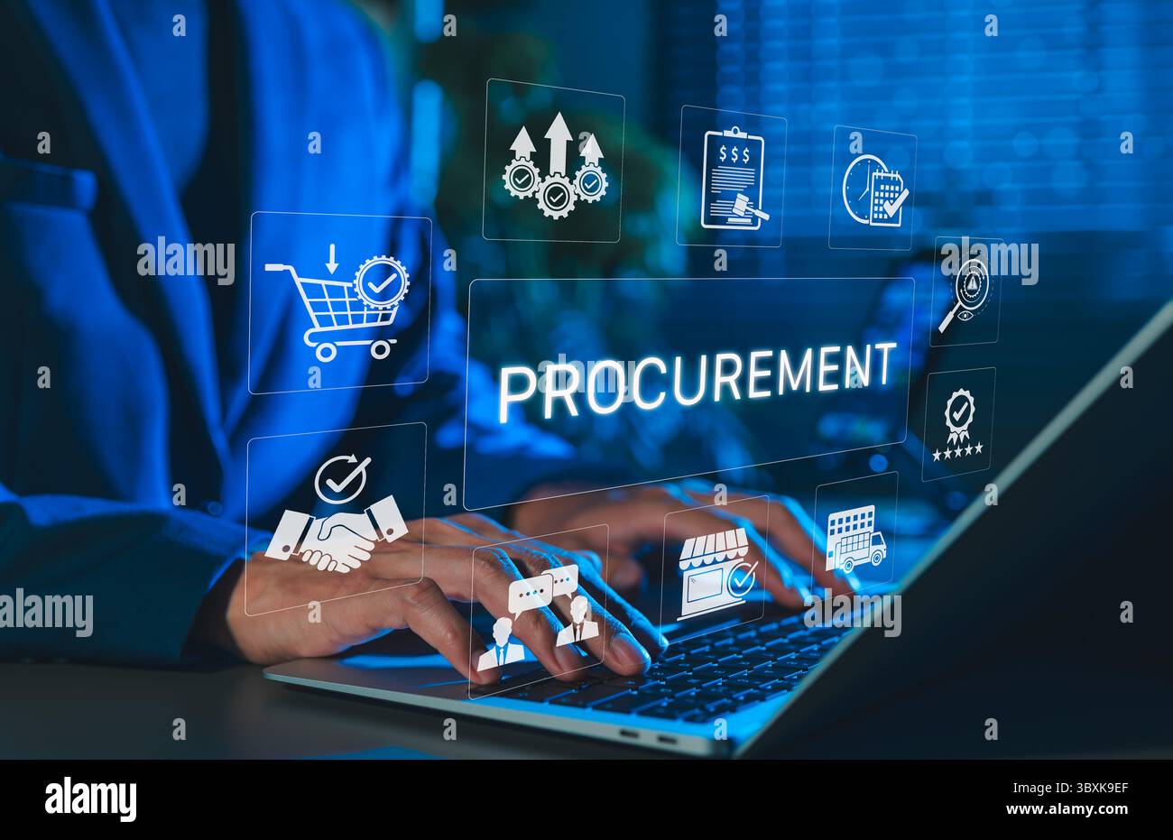 Procurement management and supply chain concept. Procurement icons related to logistics, supply ...