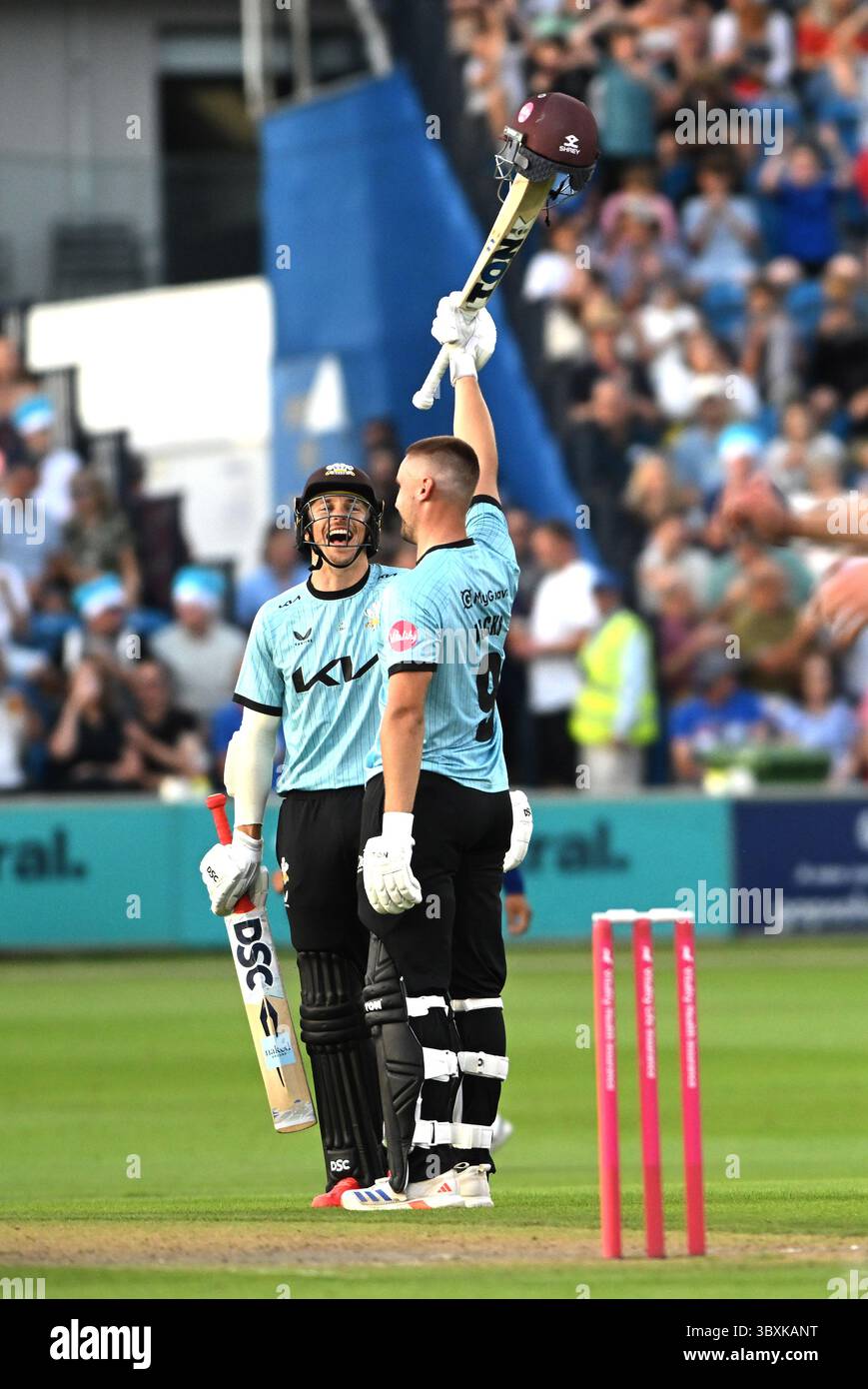 Hove UK 18th July 2025 - Will Jacks of Surrey celebrates reaching his ...
