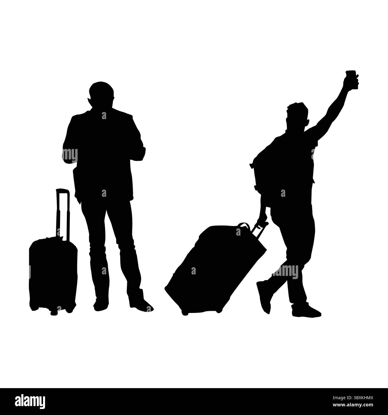 Passengers With Luggage Walking at Airport silhouette illustration Vol ...