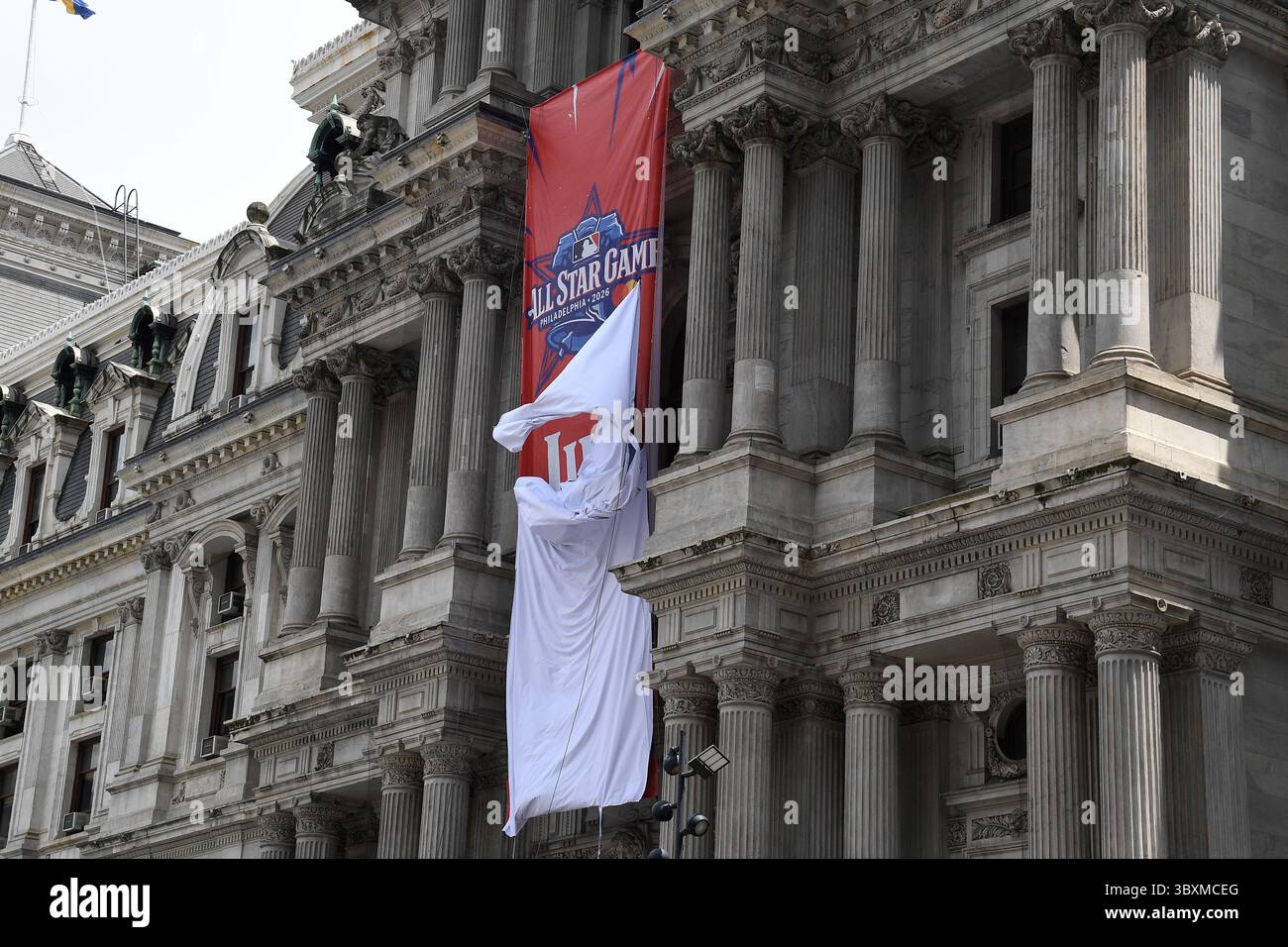 PHILADELPHIA, PA - JULY 18: A banner with the 2026 MLB All-Star Game ...