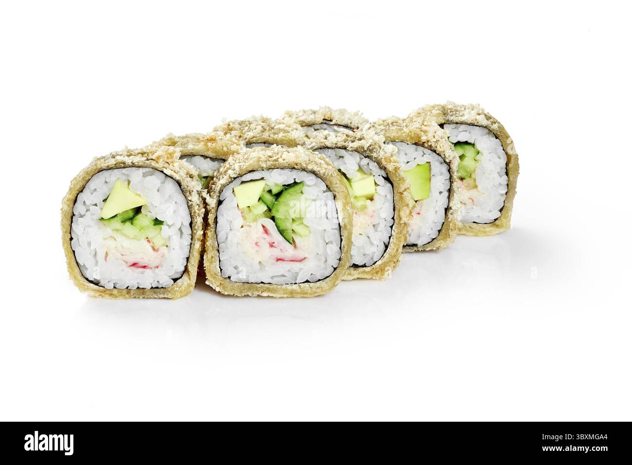 Warm deep-fried California sushi rolls with surimi crab, avocado and ...
