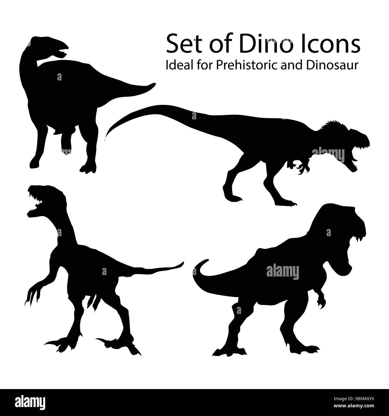 Set of Dino Icons, Ideal for Prehistoric and Dinosaur Themes - Flat ...