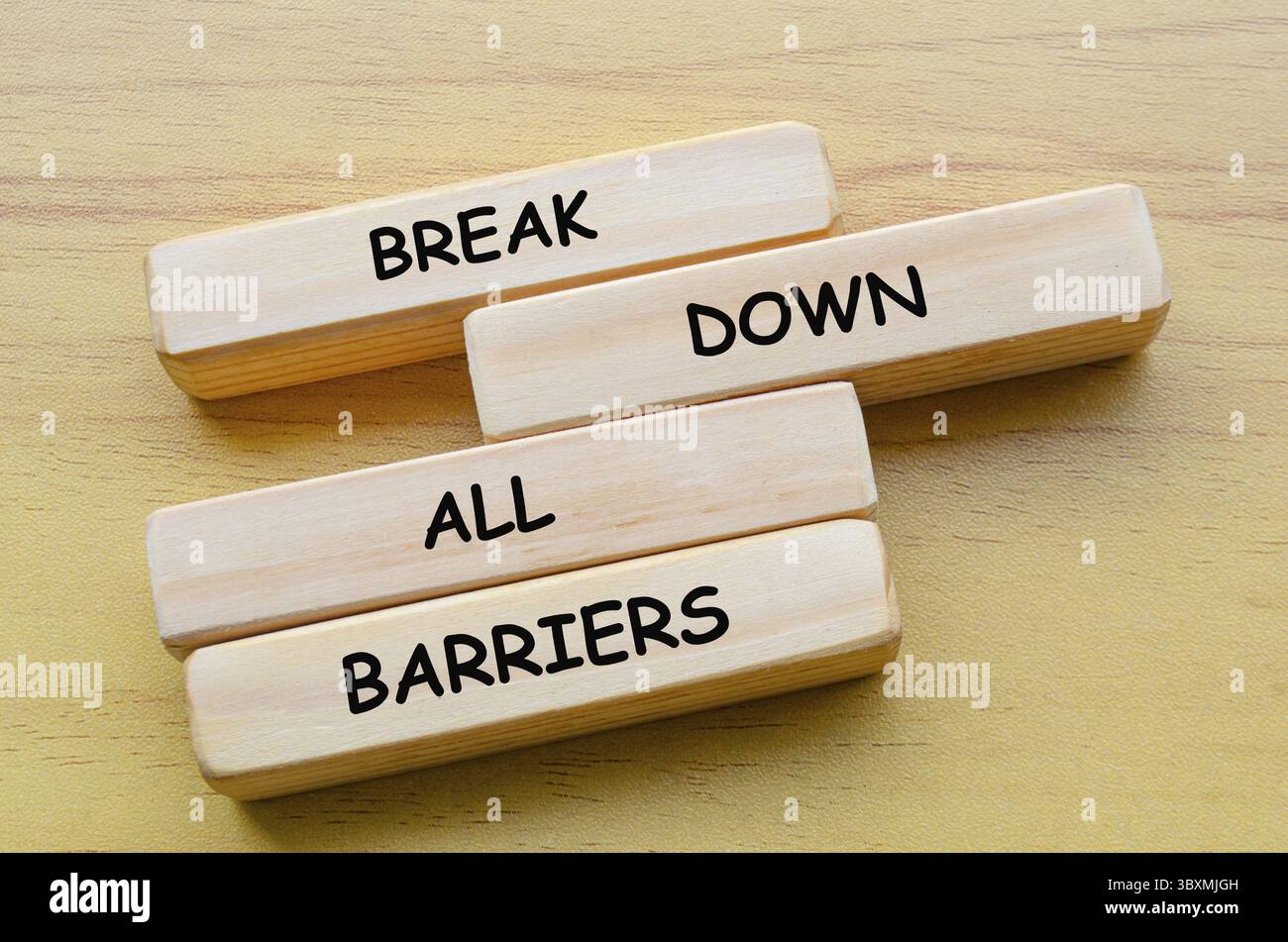 Break Down All Barriers text on wooden blocks. Against discrimination ...