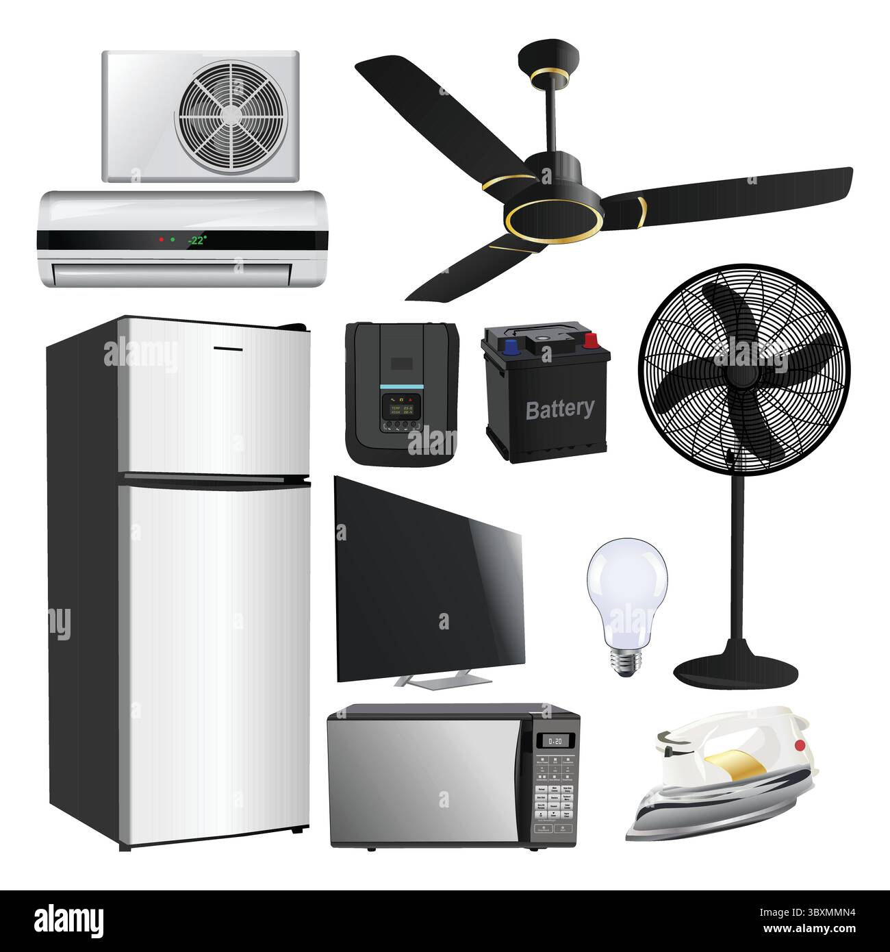 set of home appliances, objects. 3d realistic vector illustration Stock ...