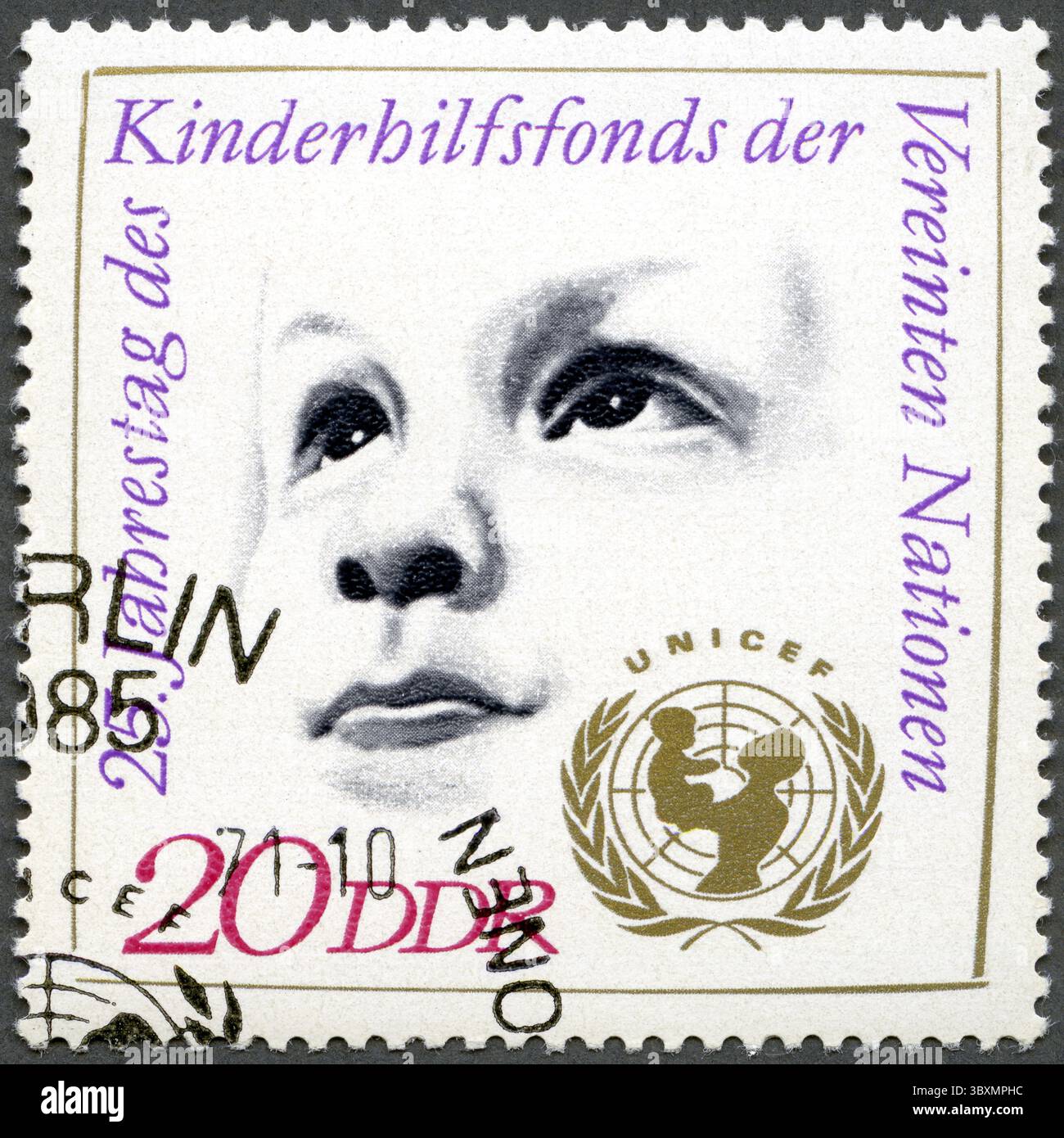 GERMANY - CIRCA 1971: A stamp printed by Germany shows Child's Head and ...