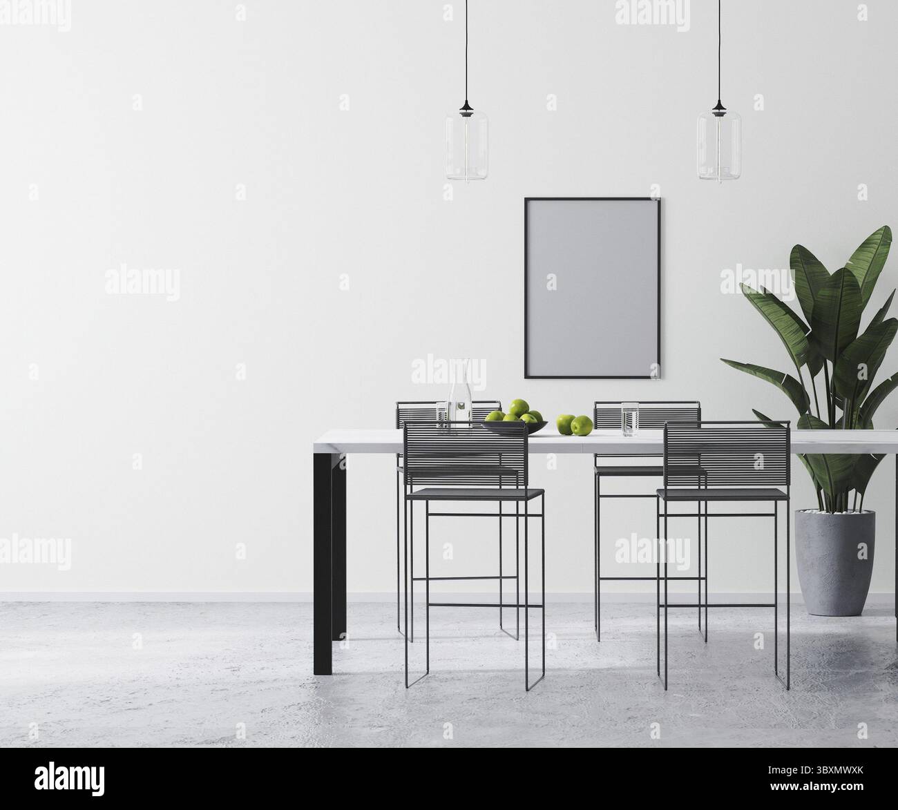 Poster frames mock up in modern bright white room interior with ...