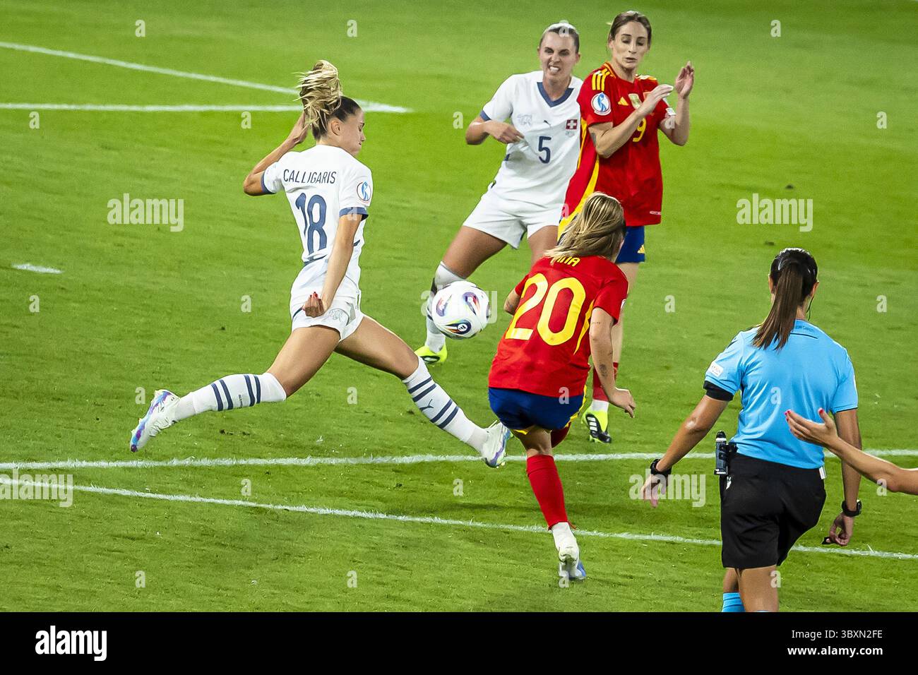 Spain's Claudia Pina, no. 20, scores during the Women's Euro 2025 ...