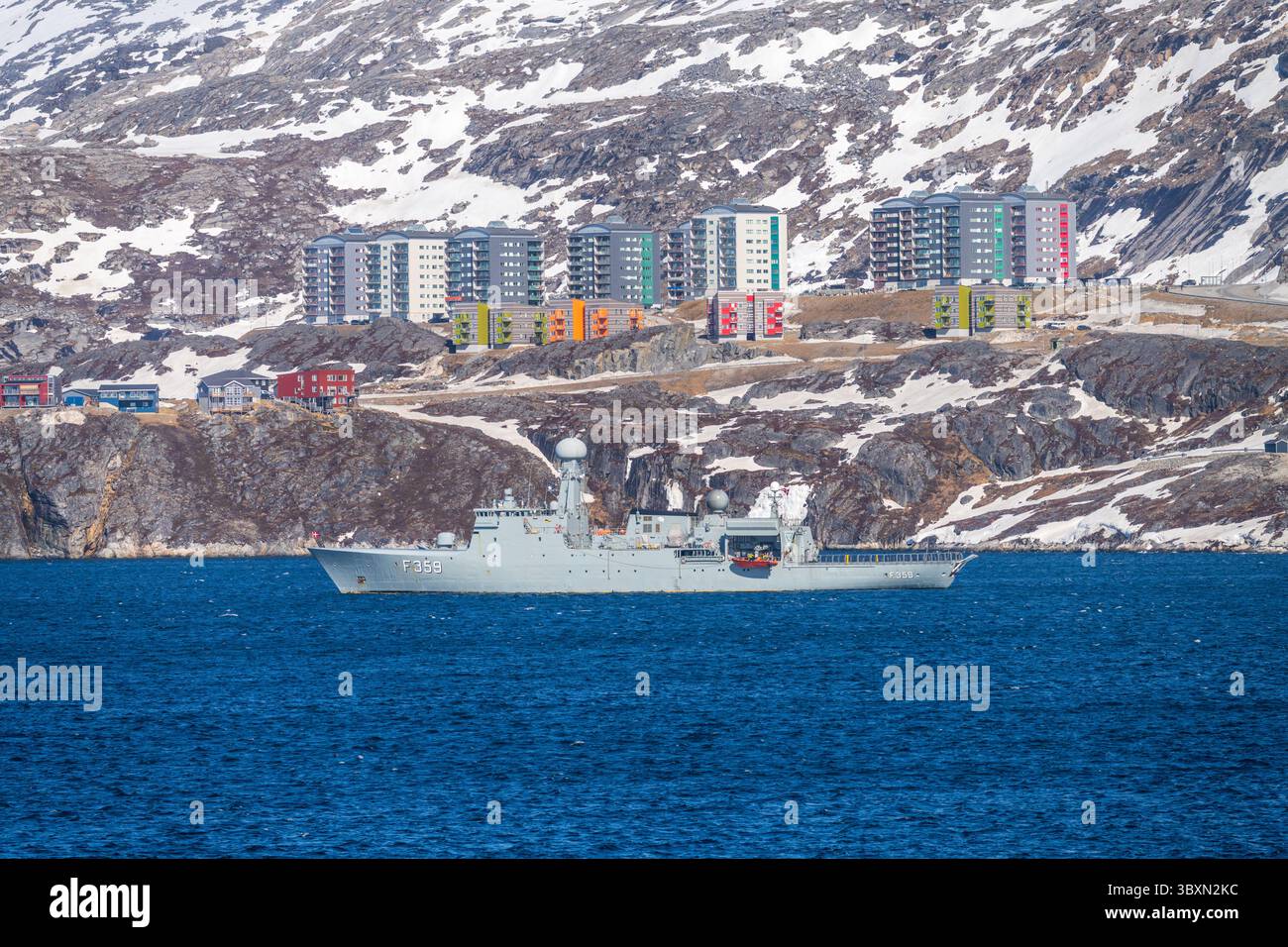 Nuuk, Greenland - 24 May 2025: HDMS Vaedderen warship alongside the ...