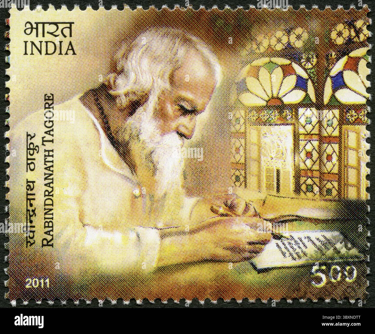 INDIA - CIRCA 2011: A stamp printed in India shows Rabindranath Tagore ...