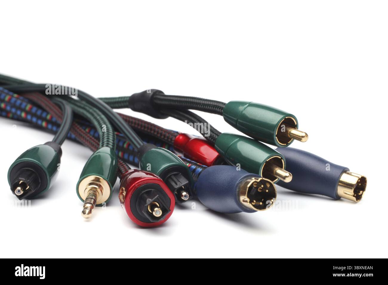 Group of audio/video cables on white background Stock Photo - Alamy