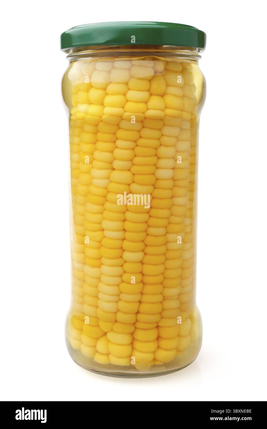 Preserved corn ear in glass jar on white background Stock Photo - Alamy