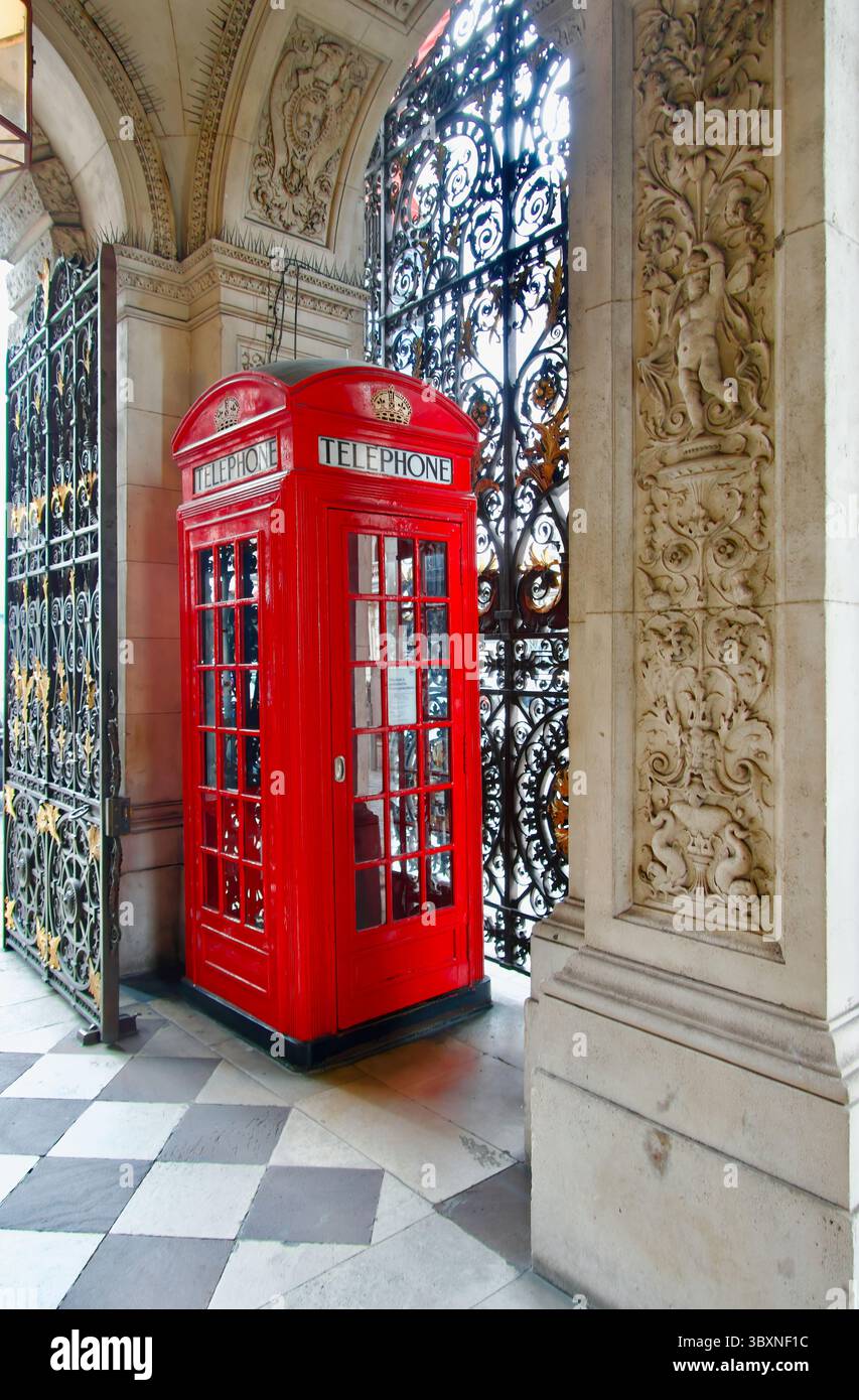 Hidden traditional red telephone box at the entrance Royal Academy of ...