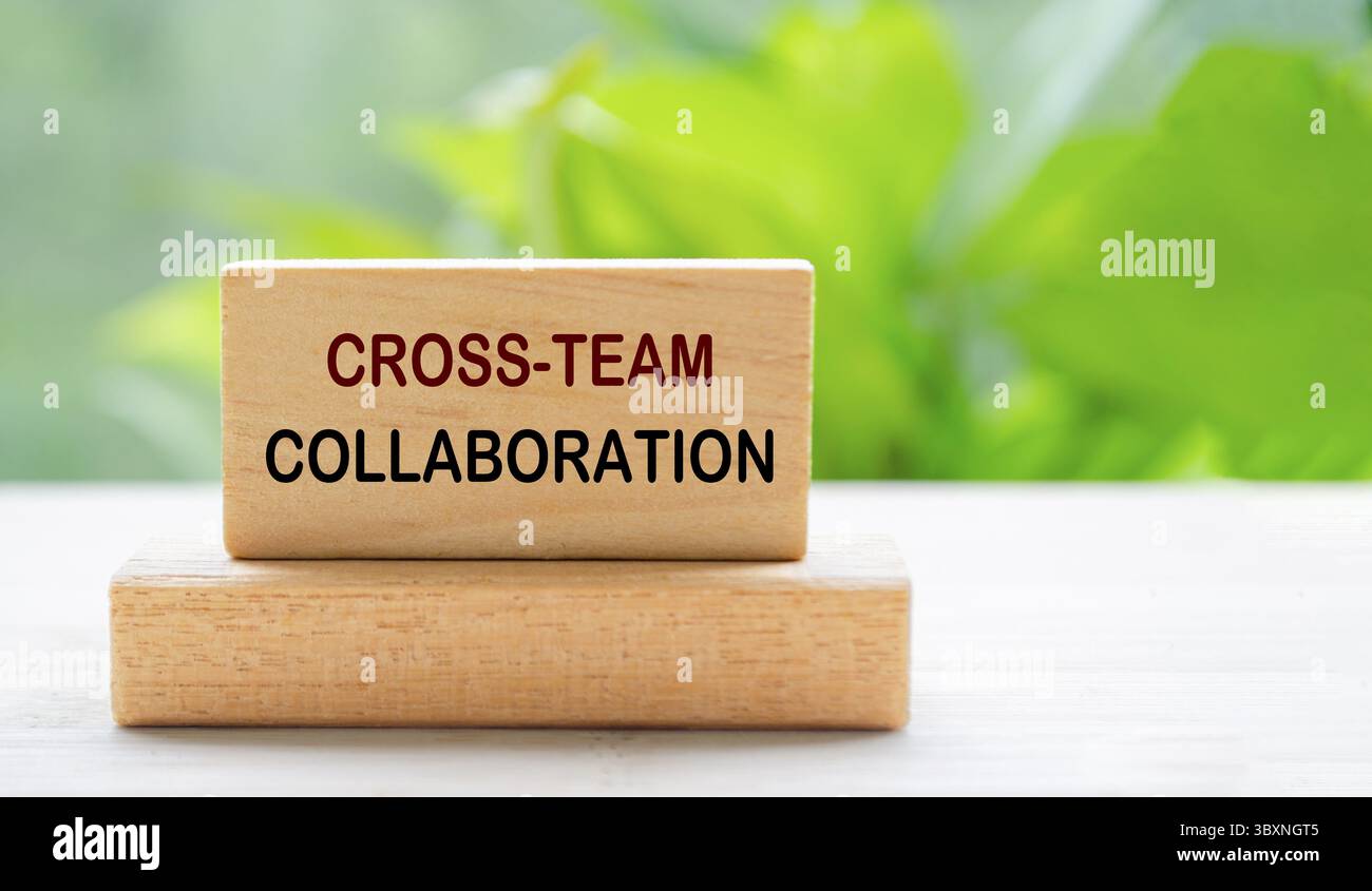 Cross Team Collaboration text on wooden block with blurred nature ...