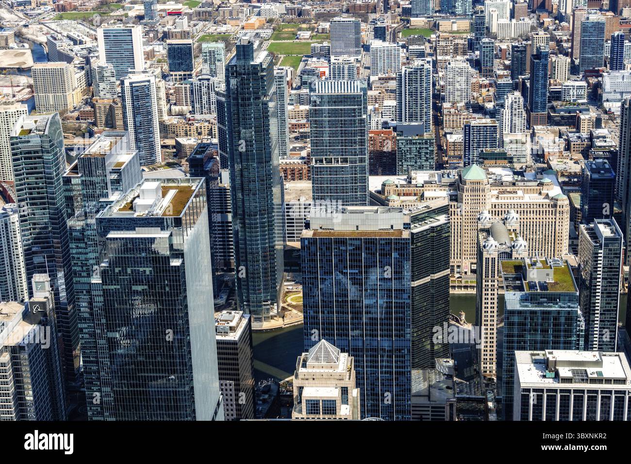 Chicago, USA - April 14, 2025: Aerial view showcasing downtown Chicago ...