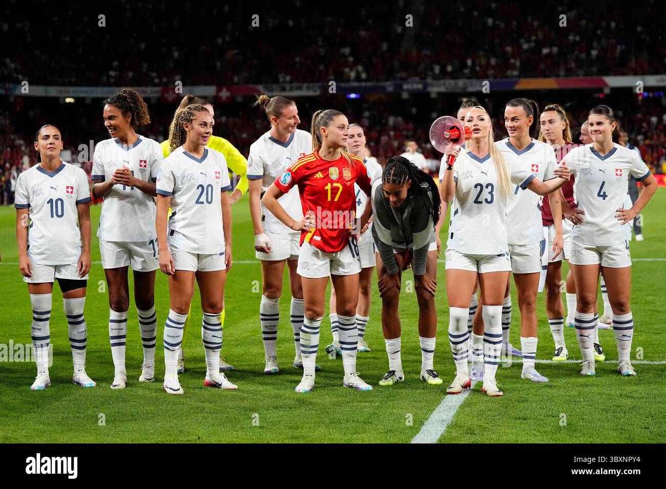 Switzerland's Alisha Lehmann speaks to the crowd via megaphone after ...