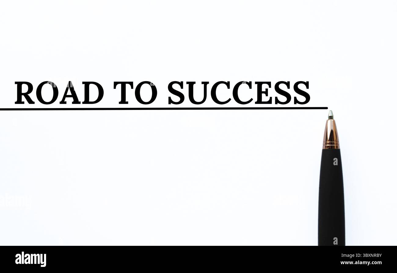 Road to success text on white cover background with straight line and ...