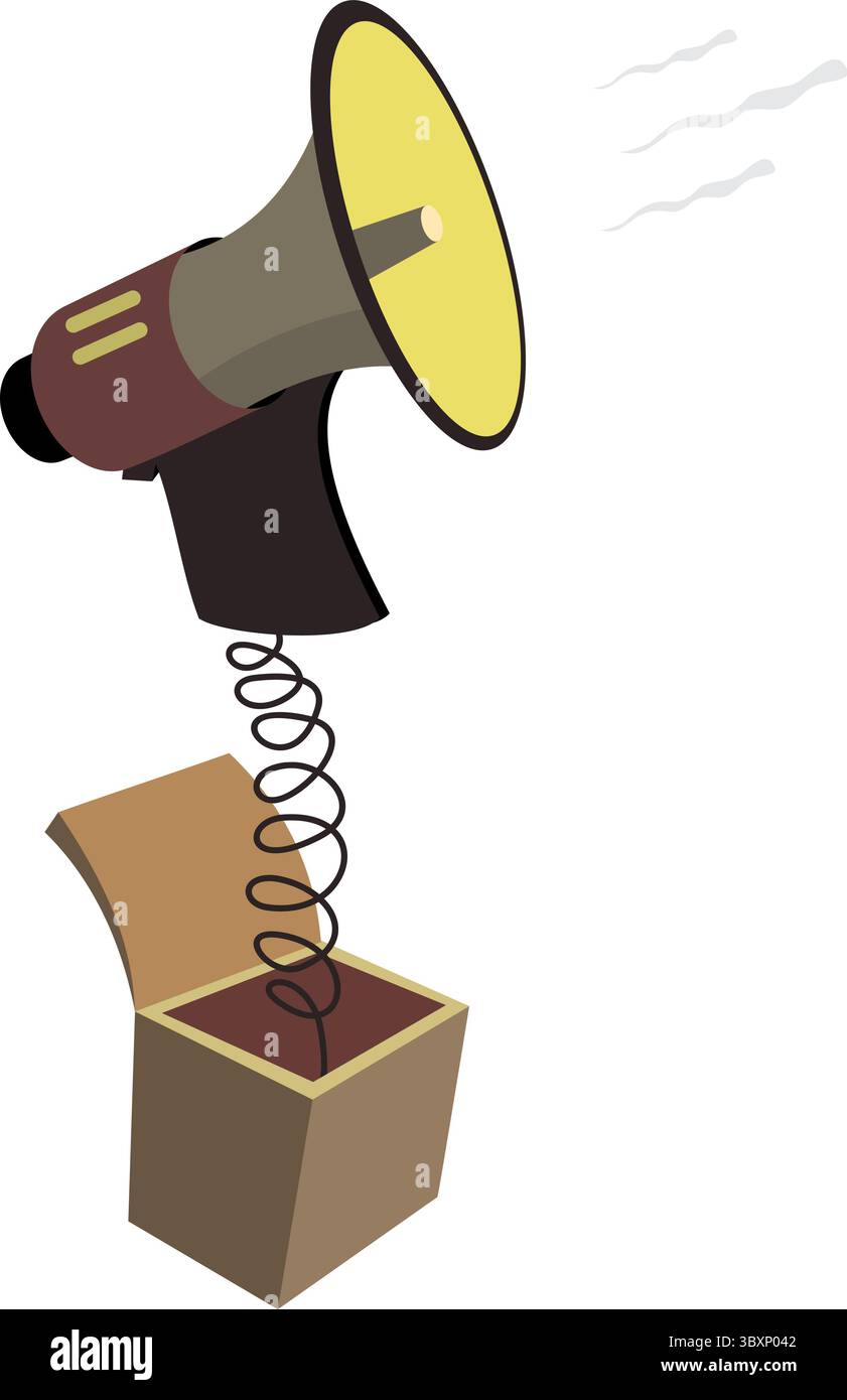 News. Advertisement. Megaphone. Concept. Megaphone on a spring pops out ...