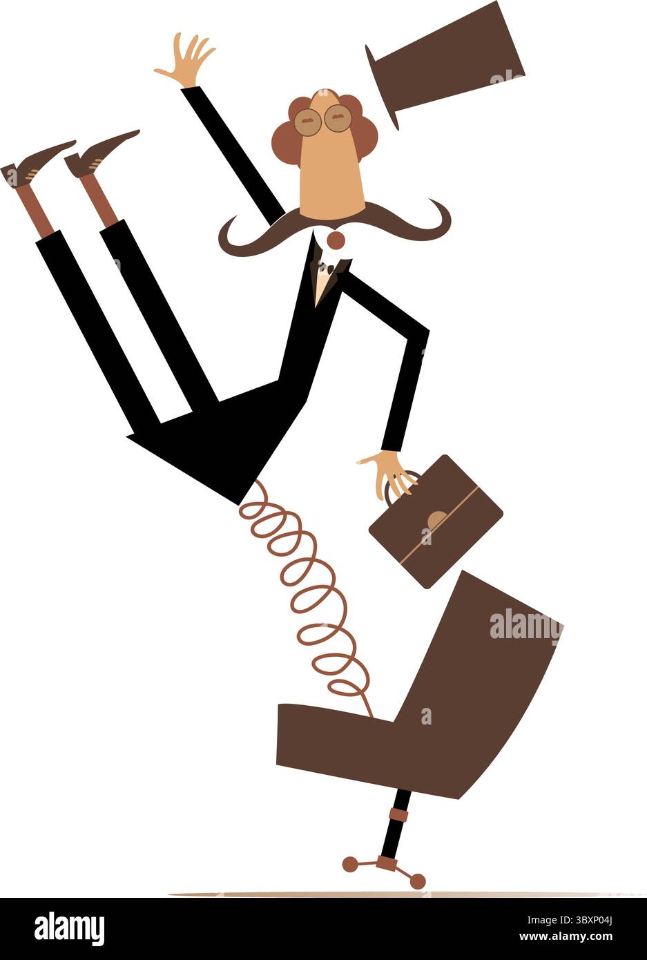 Out of job. Business concept illustration. Scared long mustache man in ...