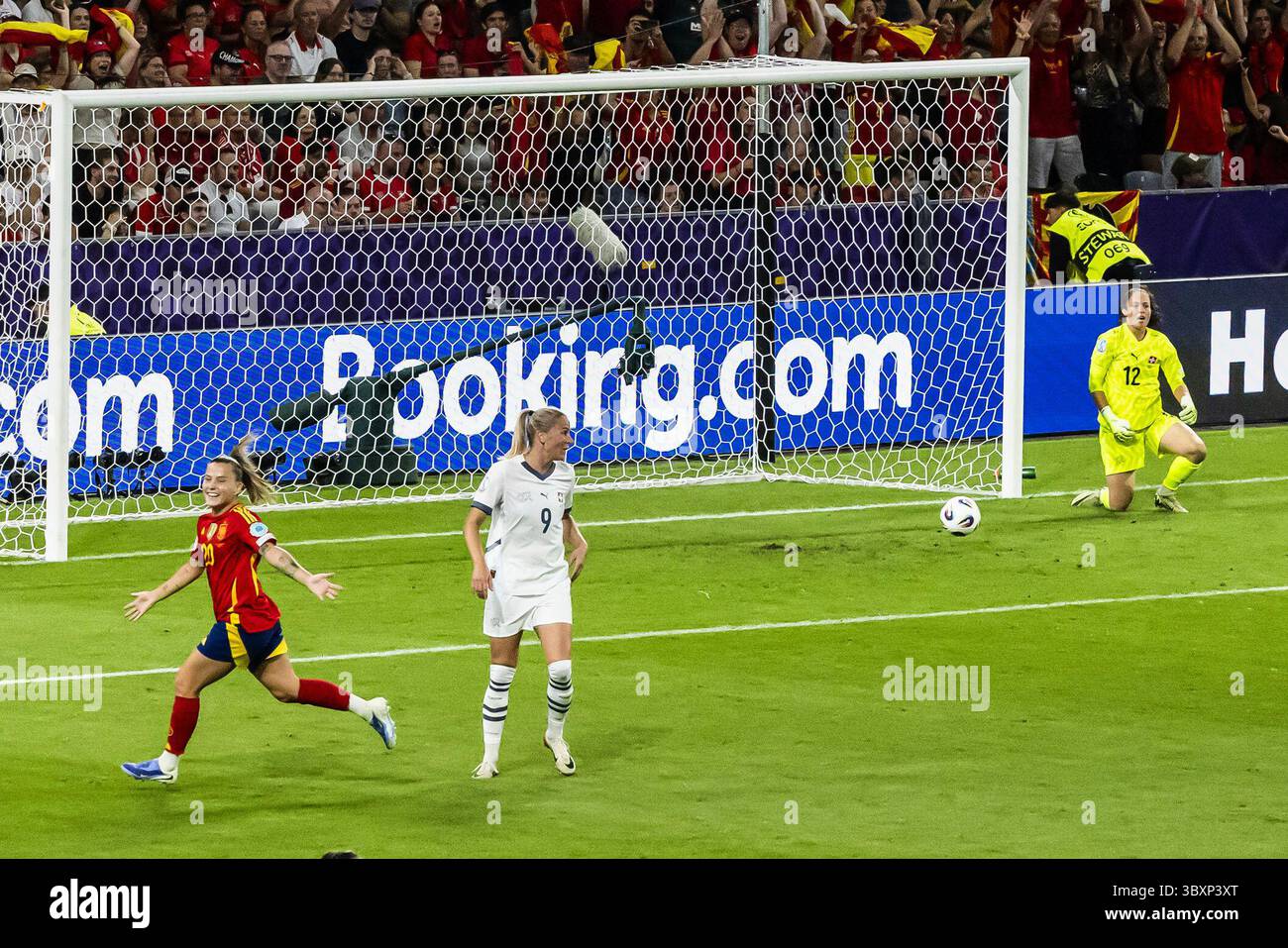 Spain's Claudia Pina, left, celebrates after scoring their second goal ...