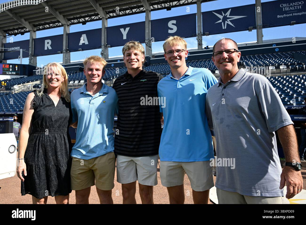 Tampa Bay Rays first-round draft pick Daniel Pierce, center, poses with ...