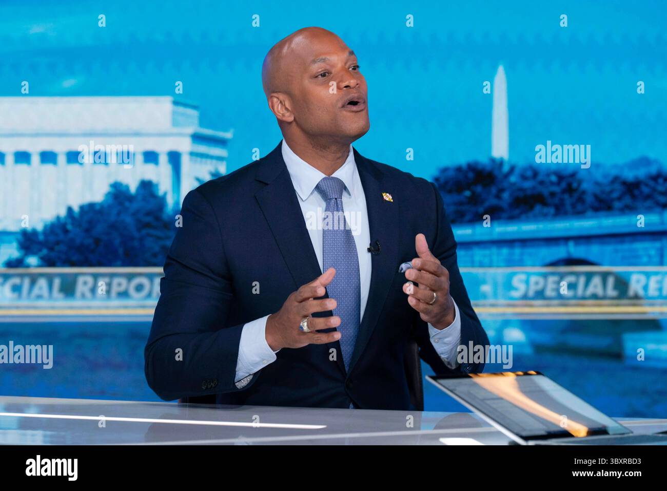 Gov. Wes Moore, D-Md., speaks during an interview on the FOX News ...
