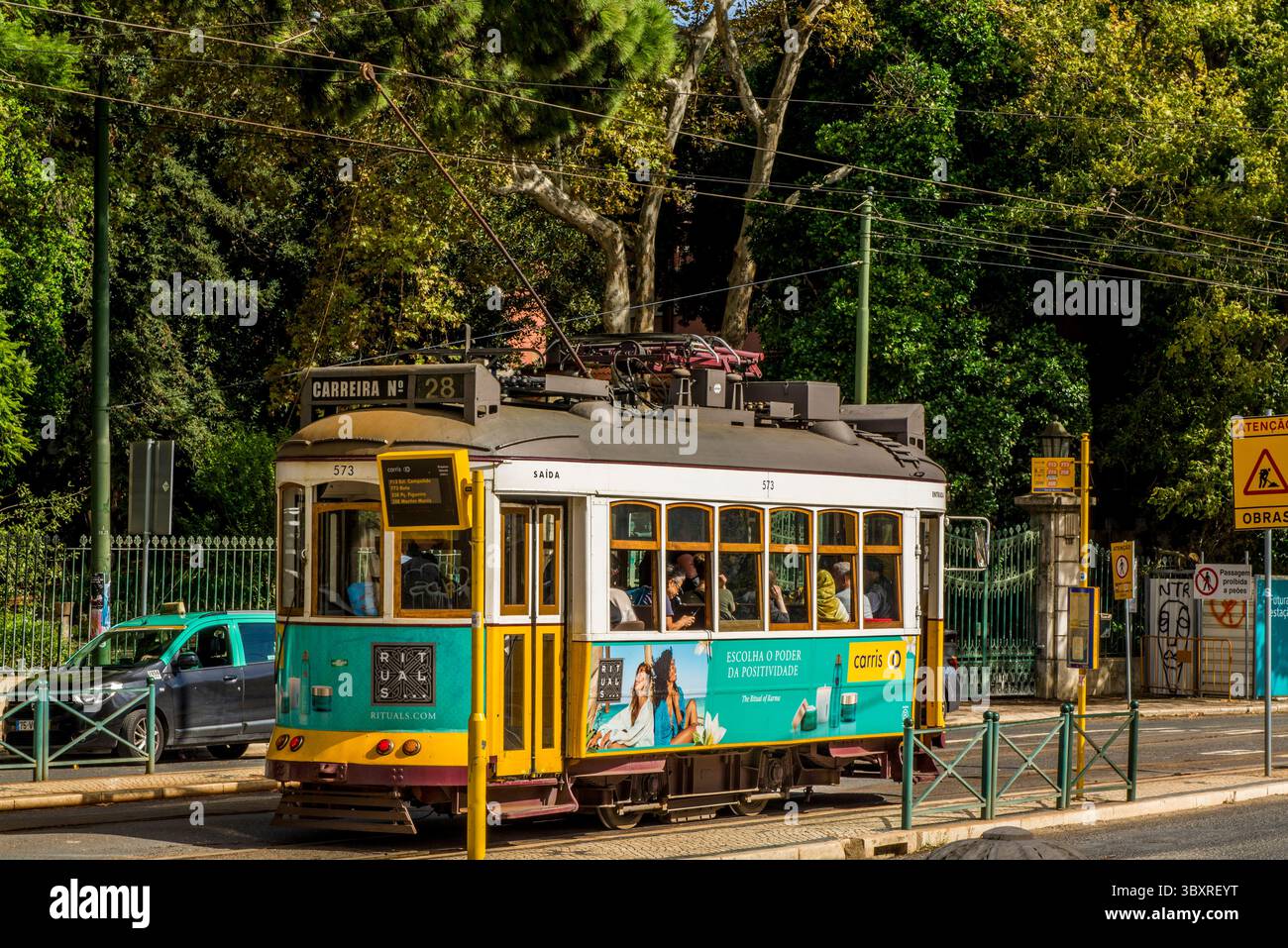 Iconic trams streetcars public transit, Lisbon, Portugal Stock Photo ...
