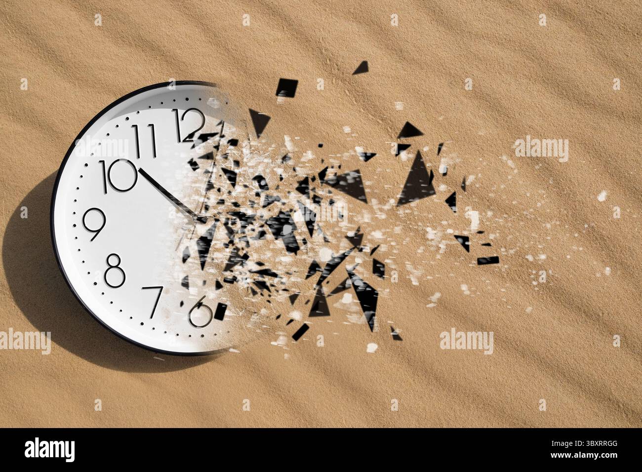 Time running out. Clock dissolving on sand Stock Photo - Alamy