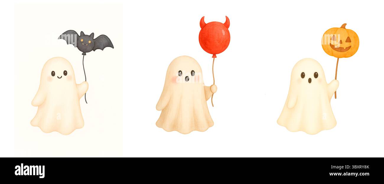 Cute Halloween Ghost Clipart – Soft Watercolor Illustrations for Spooky ...