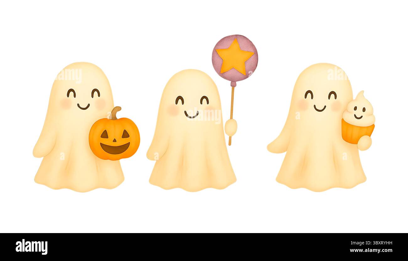 Cute Halloween Ghost Clipart – Soft Watercolor Illustrations for Spooky ...
