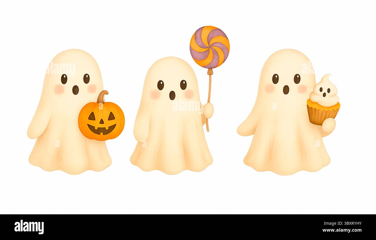 Cute Halloween Ghost Clipart – Soft Watercolor Illustrations for Spooky ...