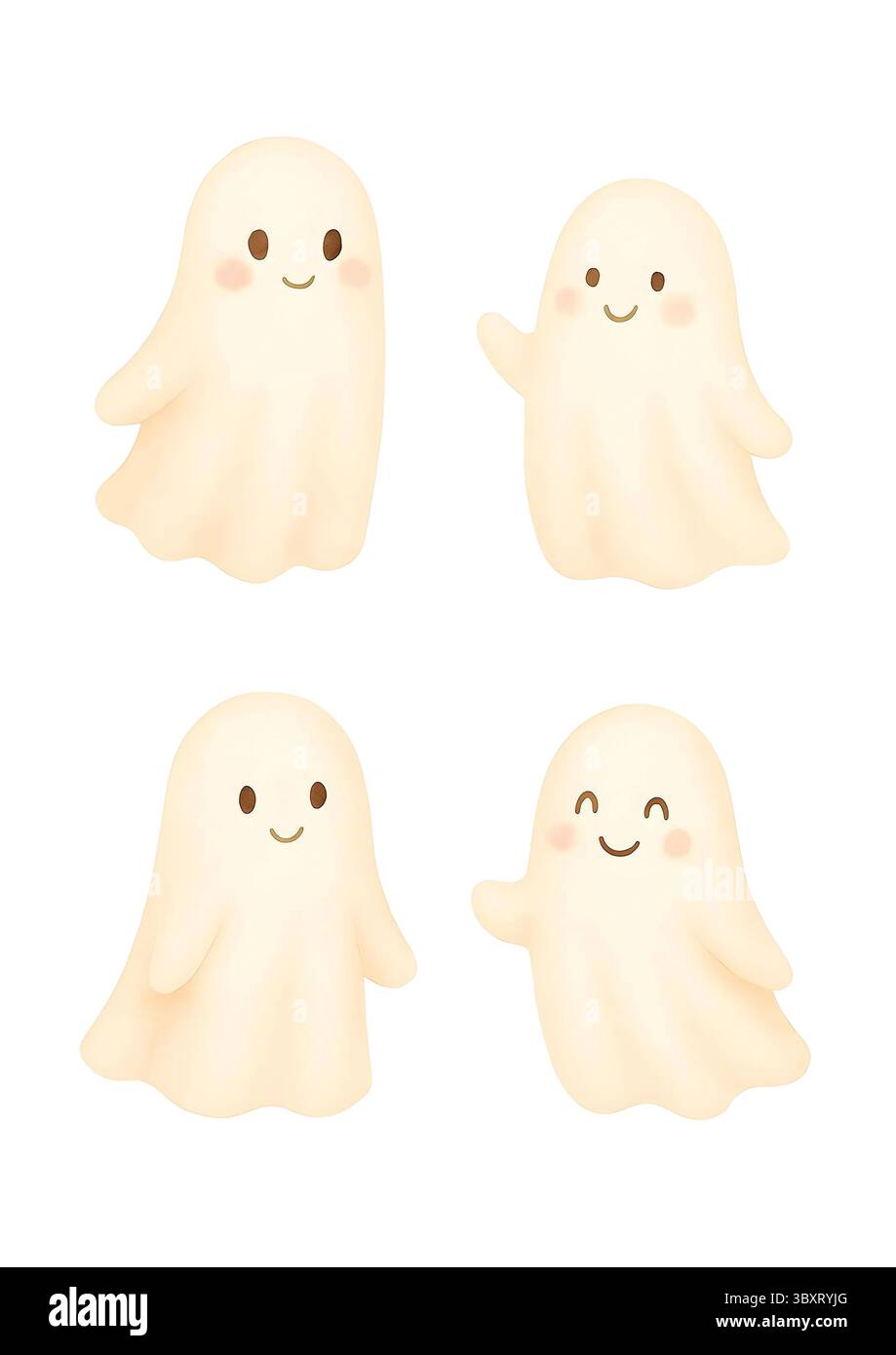 Cute Halloween Ghost Clipart – Soft Watercolor Illustrations for Spooky ...
