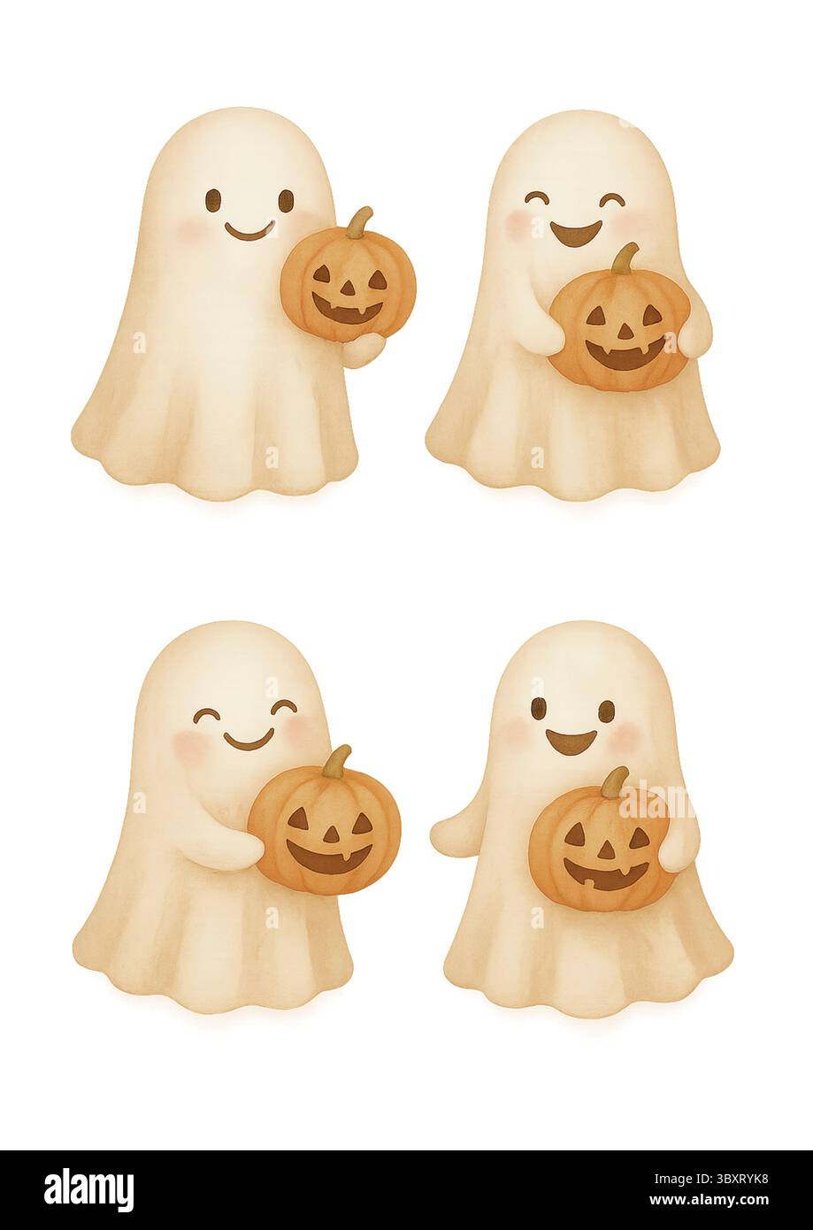 Cute Halloween Ghost Clipart – Soft Watercolor Illustrations for Spooky ...
