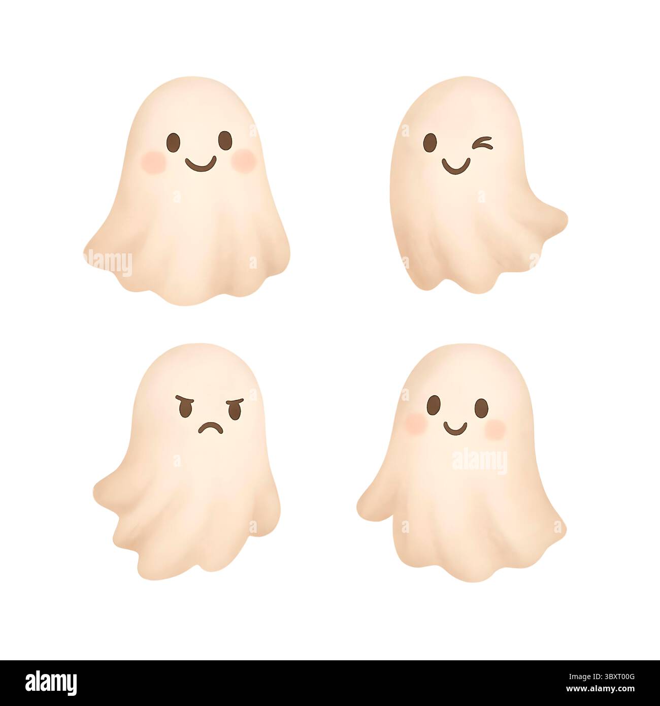 Cute Halloween Ghost Clipart – Soft Watercolor Illustrations for Spooky ...