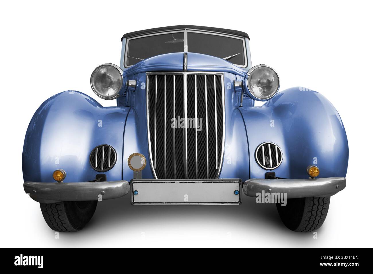 Old blue car on white background Stock Photo - Alamy