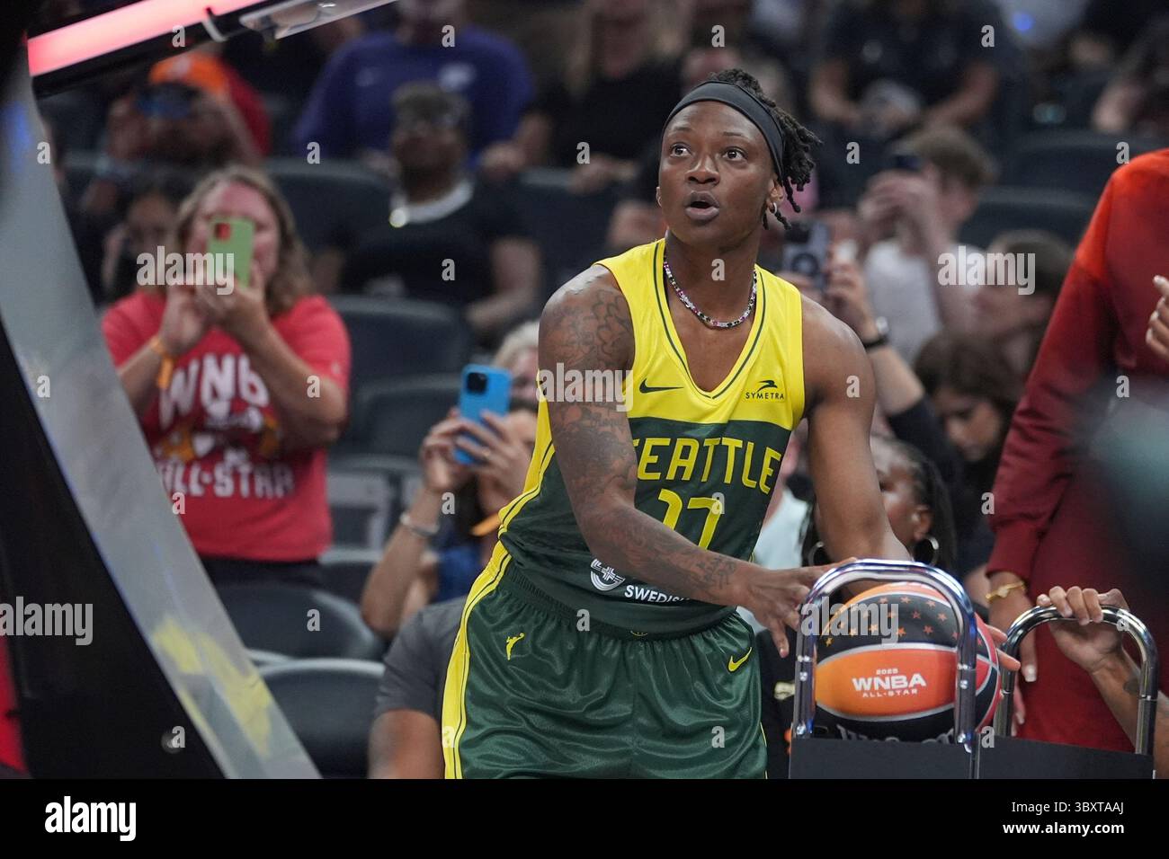 Seattle Storm's Erica Wheeler shoots during the skills challenge at the ...