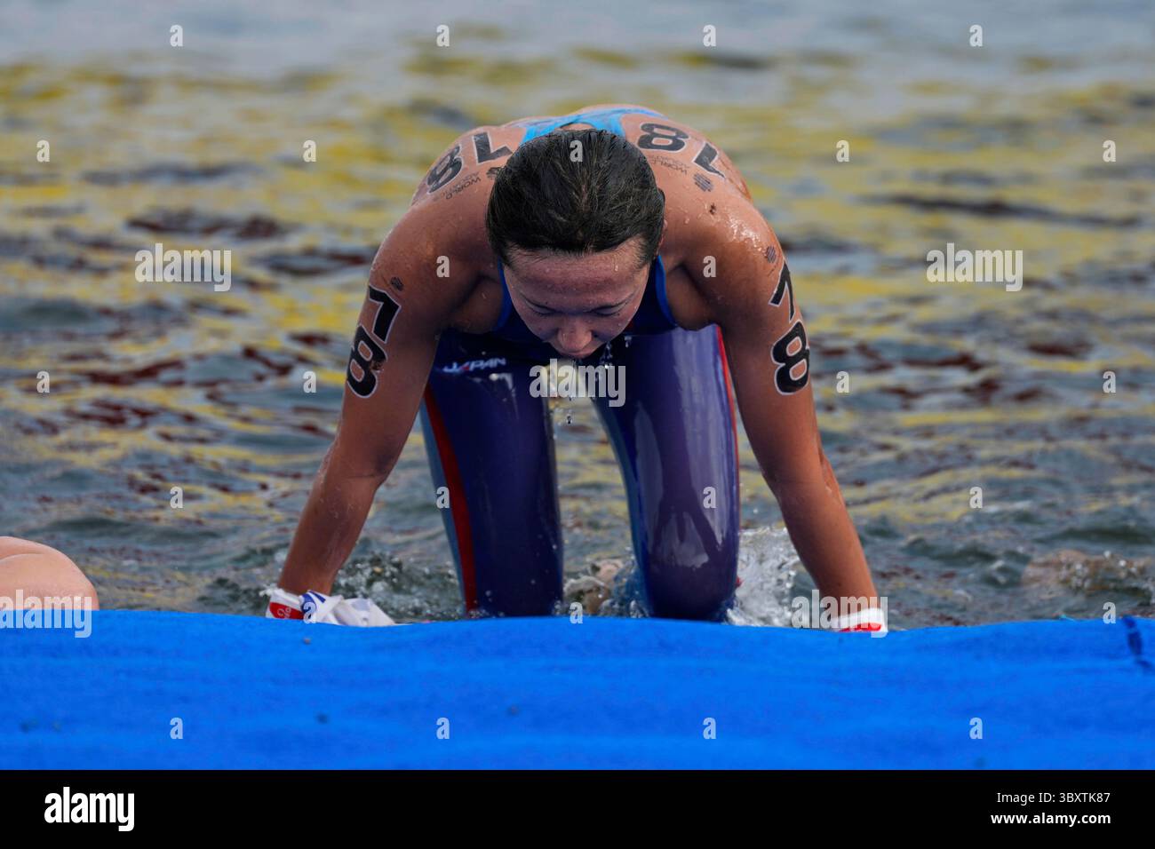 Ichika Kajimoto of Japan reacts after winning the women's 3km knockout ...