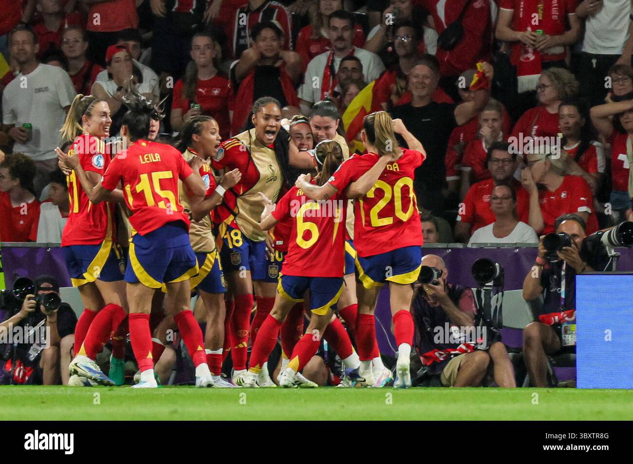 Spain team players celebrate after the goal scored by Athenea (10 Spain ...