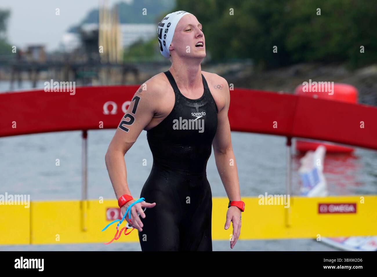 Isabel Gose of Germany reacts after the women's 3km knockout sprint ...